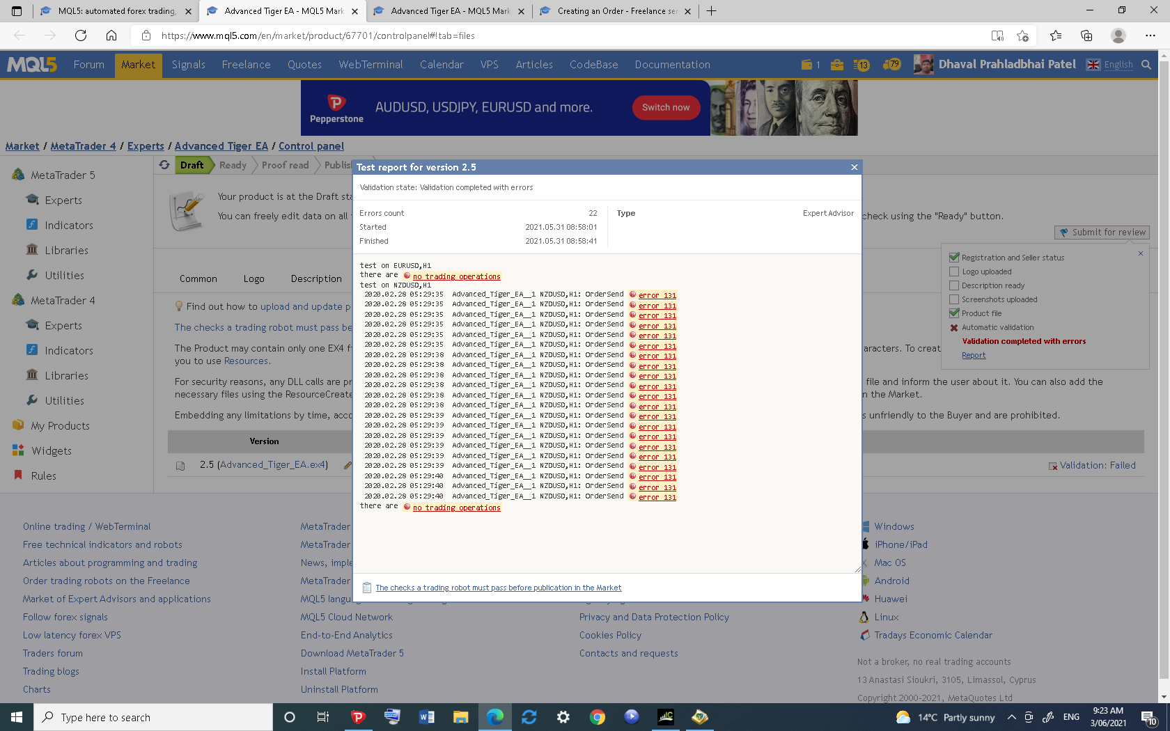 Need Help To Upload Expert Adviser On Mql5 An Order To Develop The Trading Robot At Mql5