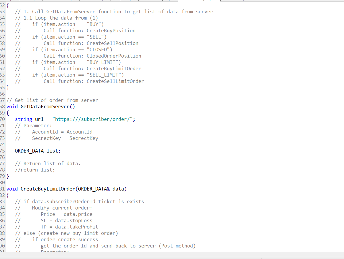 Call Web Server To Get The Data And Create Modify Close Order An Order To Develop The Trading