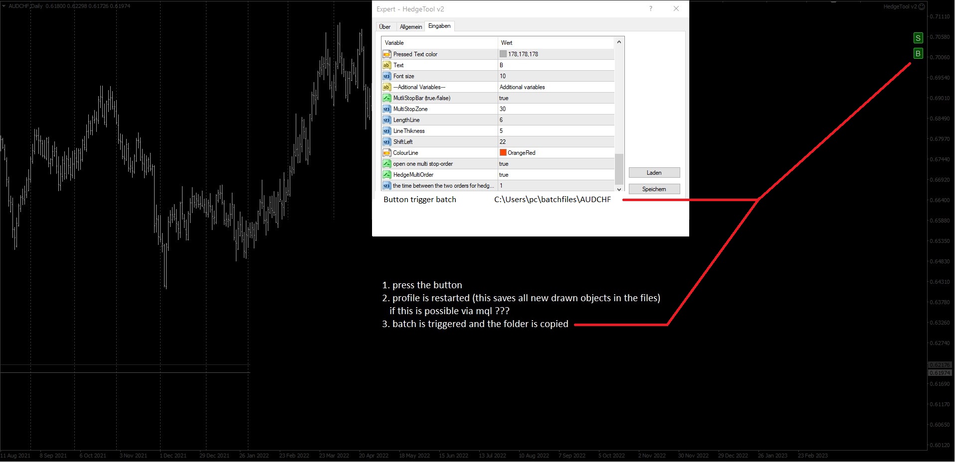 Push button (is available) -> Trigger batch -> Copy folder to other ...