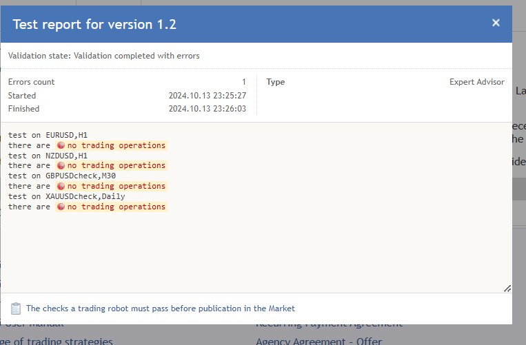 Need to fix validation errors for publishing ex4 EA on MQL5 for sale - an order to develop the ...