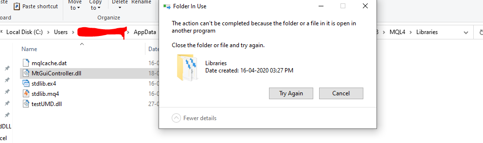 Facing Issues While Trying To Copy And Paste The DLL In MT4 1260 