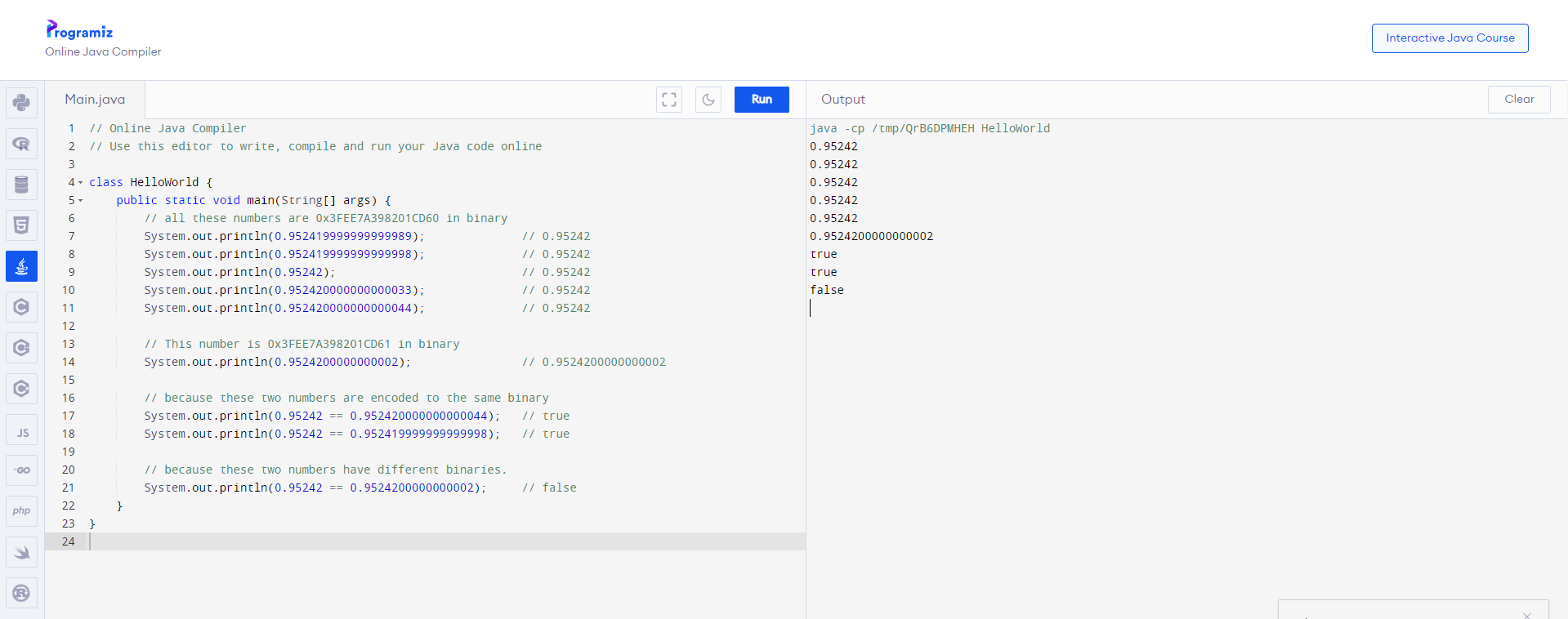 How Other Programming Languages Display Floating Point Numbers
