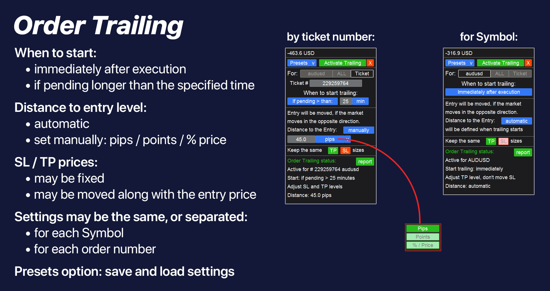 Order Trailing Pro | Buy Trading Utility for MetaTrader 4